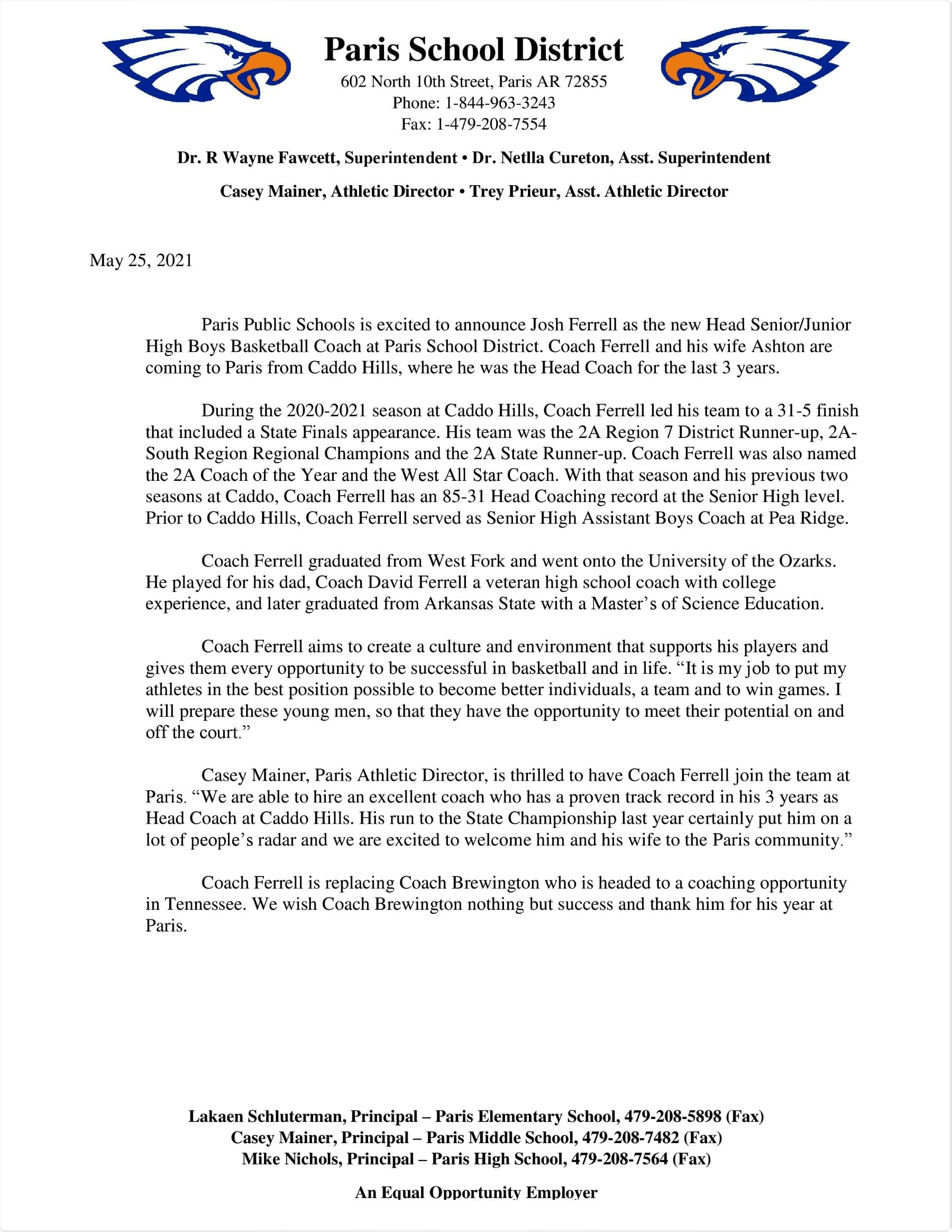 Winds of Change: Eagles Welcome New Boys Basketball Coach, Josh Ferrell ...